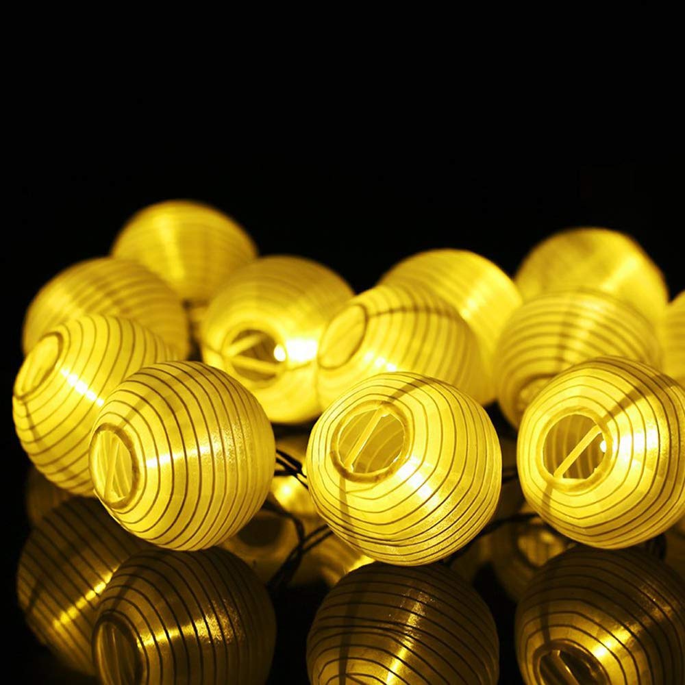 ALLOMN Solar Lantern String Lights, 19.7ft 30LED Waterproof Garden Lantern, String Lights Fair Lights with Fabric Lantern Exterior and Interior Decoration for Christmas, Garden, Home, Yard(Warm White)