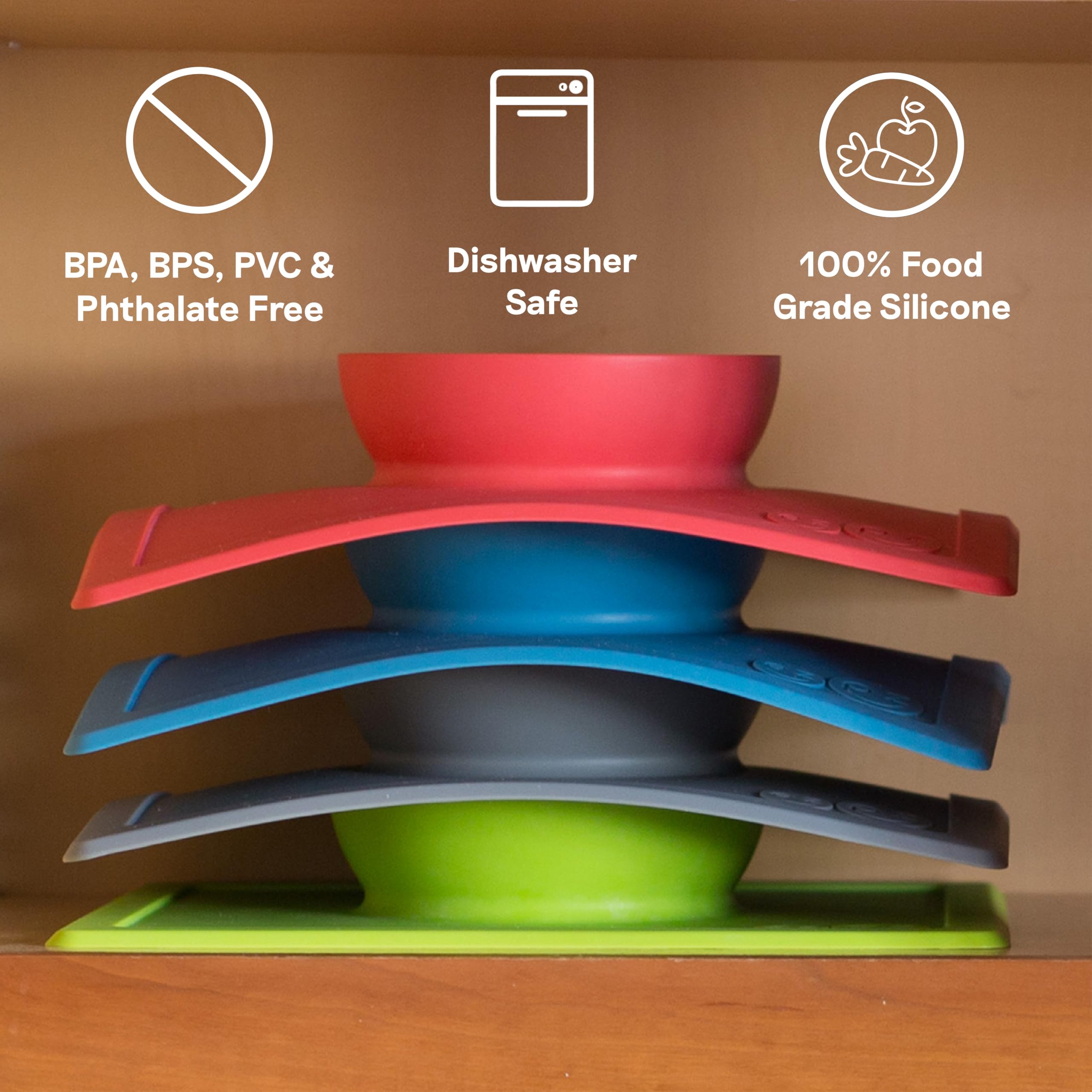 ezpz Happy Bowl - 24 Months + (Gray) - 100% Silicone Suction Bowl with Built-in Placemat β Dishwasher Safe