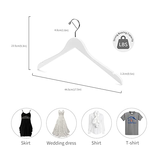 Nature Smile Solid Gugertree Wood Shirt and Dress Hangers with Notches with Antirust Chrome Hook Pack of 10 (White)