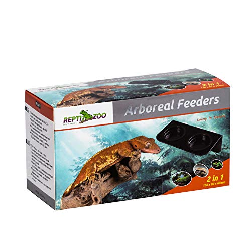 REPTI ZOO Reptile Water Bowl Double Grid Gecko Food Dish Feeder Detachable Suction Cup Reptile Feeding Dish Feeder with 6 Pcs Cups Dish Bowls for Pet Food and Water Feeding