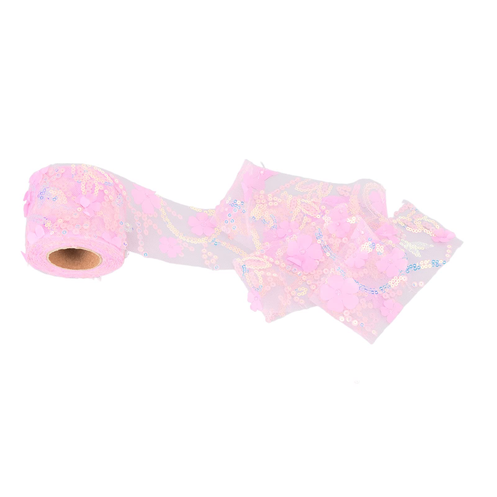 Wene Tulle Roll, Spool Tulle Fabric Shiny Flexible Embroidered Sequins Flowers for DIY Clothing for Handicraft Decoration(Deep Pink)