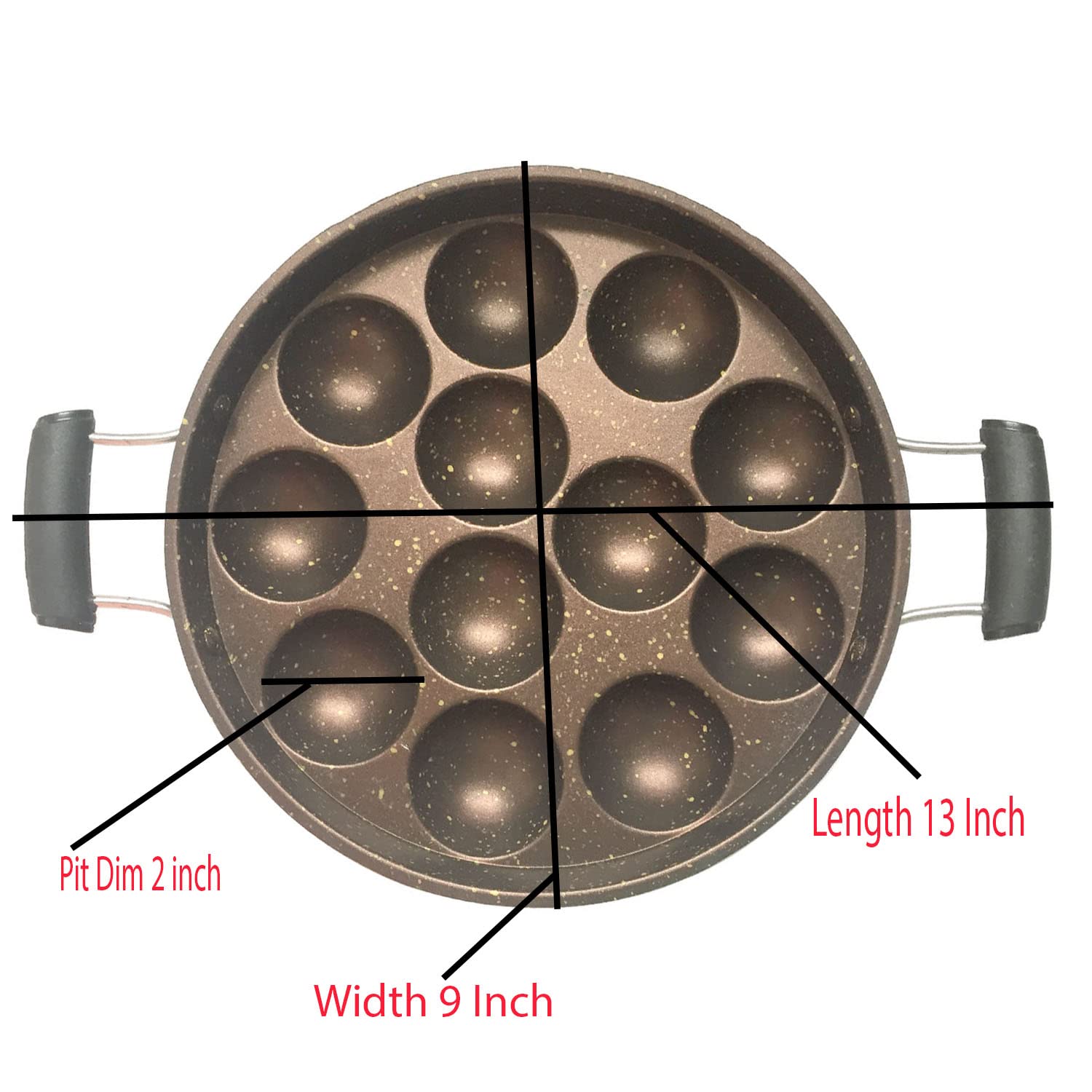 Appam Patra Non-Stick Appam Pan Maker 2 Side Handle with Glass Lid Paniyaram Gas stove Compatible Appachetty Paniyaral Pan