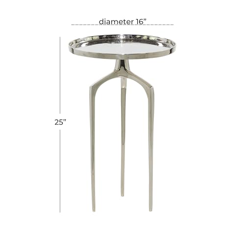 Deco 79 Aluminum Metal Side End Accent Table Slim Tray Top End Table with Tripod Legs, Side Table 16" x 16" x 25", Silver