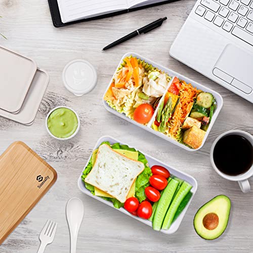 Bento Box Adult Lunch Box,All-in-1 Stackable Japanese Bento Lunch Box for Women,(47oz) Lunch Containers with Food Compartments, Accessories and Sauce Container,Leak-proof,Microwave Safe (White)