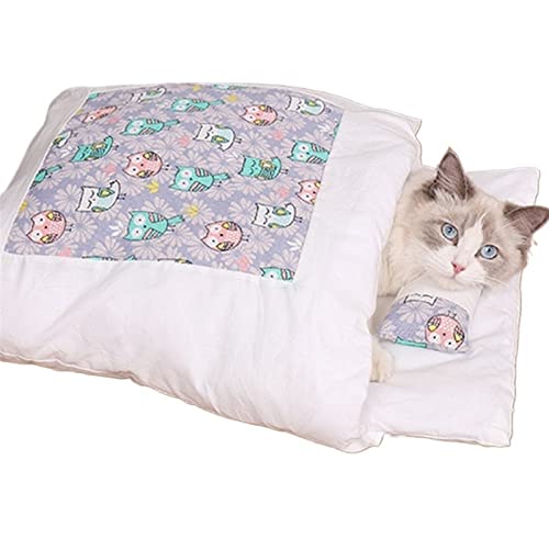 BECTAN cat Sofa Cat Bed Winter Removable Warm Cat Sleeping Bag Deep Sleep Pet Dog Bed House Cats Nest Cushion with Pillow Cat Supplies (Color : Pink ice Cream, Size : L)