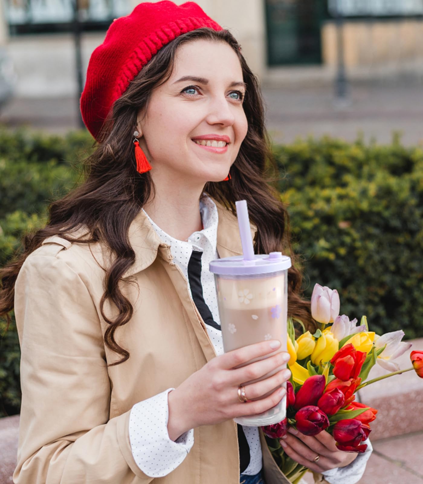 Colnic Reusable Boba Cup With Lids And Straws, 24OZ/700ml Smoothie Cups, Iced Coffee Cup, Leakproof Kawaii Cup, Bubble Tea Cup, Boba Cups With Boba Reusable Straw, Double Wall Tumbler (Purple)