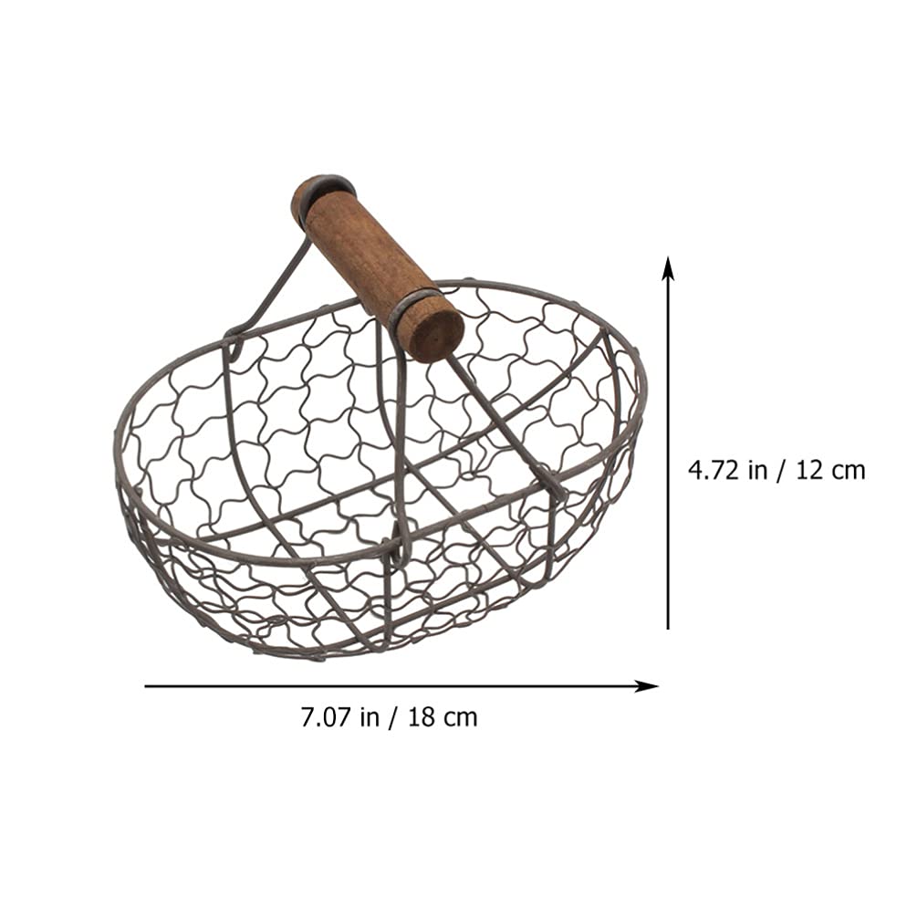 Angoily Iron Egg Basket Rustic Wire Egg Storage Basket Wooden Handle Vintage Basket Kitchen Eggs Holder Rusty Gathering Bin Container for Home Farmhouse Supplies