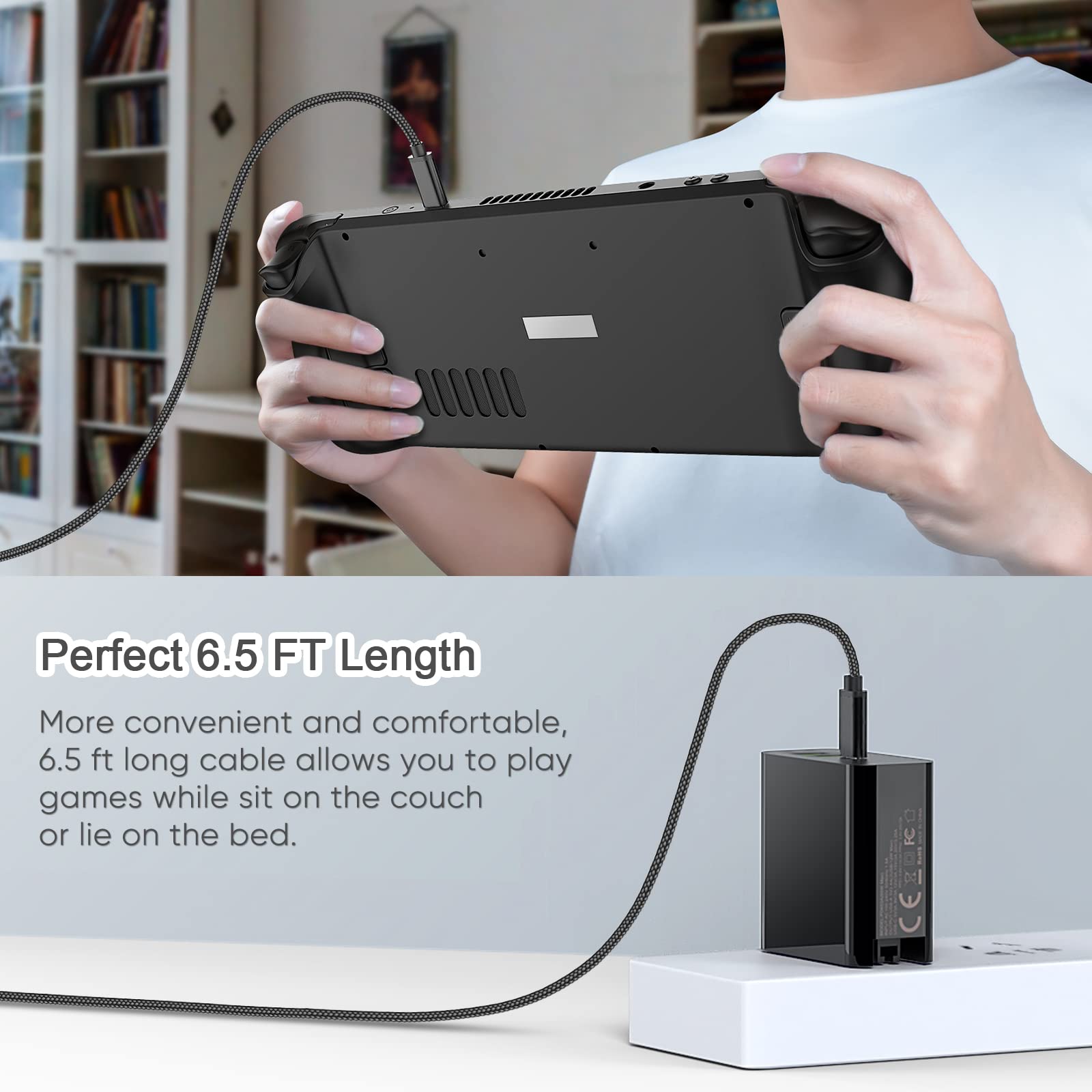 65W USB C Charger for Steam Deck, Fast Compact Foldable Wall Charger Accessories with 3 Ports and 6.6ft USB C Charging Cable for Steam Deck/Tablet/Mobile Phone/Smart Watch/Headphone, etc