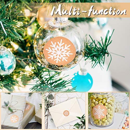 660 Pieces Snowflake Stickers,Christmas Stickers 1.5" Round Kraft Paper Snowflake Label for Envelope,Candy Bag or Gifts