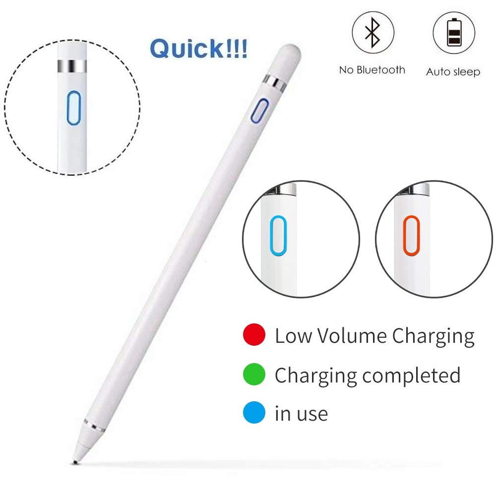 Active Stylus Pens for Touch Screens,Stylus Compatible with Apple iPad,Rechargeable Capacitive 1.5mm Fine Point with iPhone iPad and Other Tablets (White)