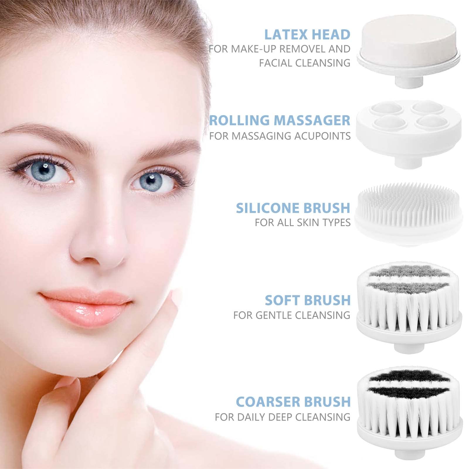 Waterproof Facial Cleansing Spin Brush Set with 4 Exfoliating Brush Heads - Complete Face Spa System by CLSEVXY - Face Scrubber for Gentle Exfoliation and Deep Scrubbing