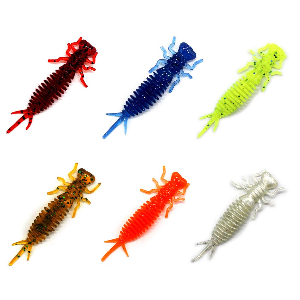 Adygil ADSL109/BRC55 Soft Silicone Lures for Bass, Trout, Crappie, 60pcs/Pack, 6 Colors, 10pcs Each Color.