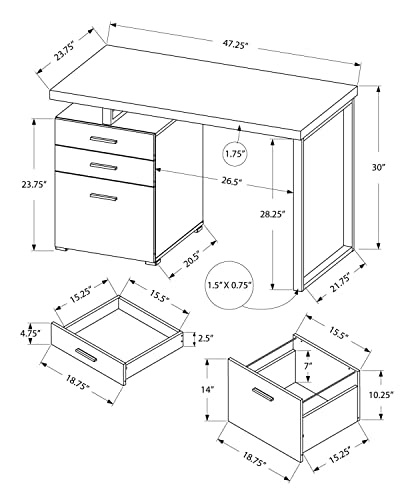 Monarch Specialties Computer Desk with File Cabinet - Left or Right Set- Up - 48"L (Brown Reclaimed Wood Look)
