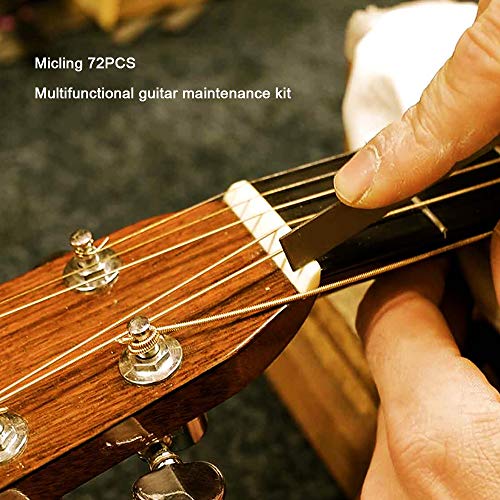 72PCS Guitar Tool Kit,Professional Guitar Repairing Maintenance Tool Kit with Guitar Strings Picks Bridge Pins Gauge Guitar Accessories Gift for Acoustic Guitar Electric guitar Ukulele Bass Banjo
