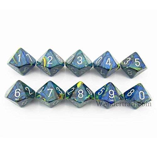 Chessex Dice Sets: Festive Green with Silver (Blue-Green) - Ten Sided Die d10 Set (10)