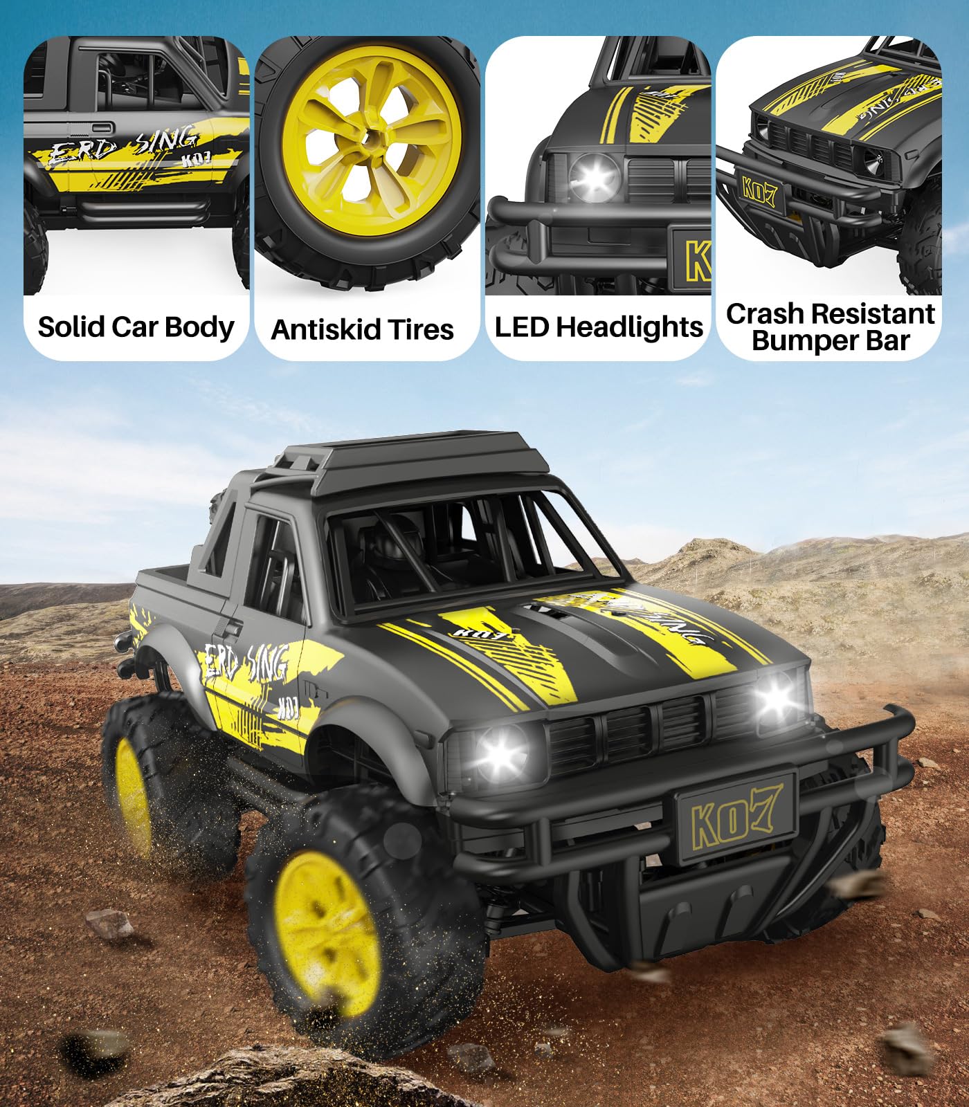DoDoeleph Remote Control Jeep,16MPH High Speed 4WD RC Cars, 1/16 Scale Differential System All Terrains Off-Road, 2.4GHz Rechargeable Xmas Gift Toys for Kids Adults