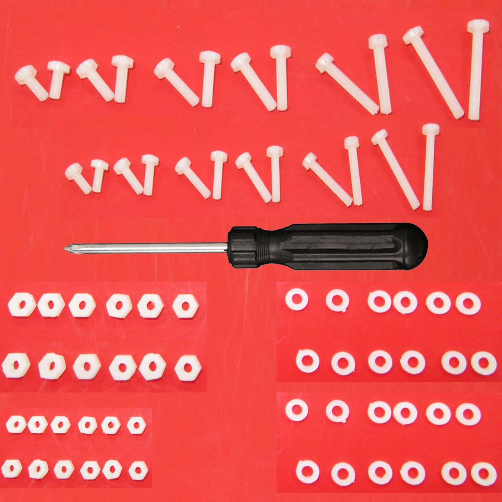 73 Pieces Non-Magnetic Nylon Round Head Bolt Screw Nut Washer Assortment Kit with Screwdriver and Storage Box - M2 M2.5 (6mm-20mm)for Most Turntable Cartridge Headshell Mounting