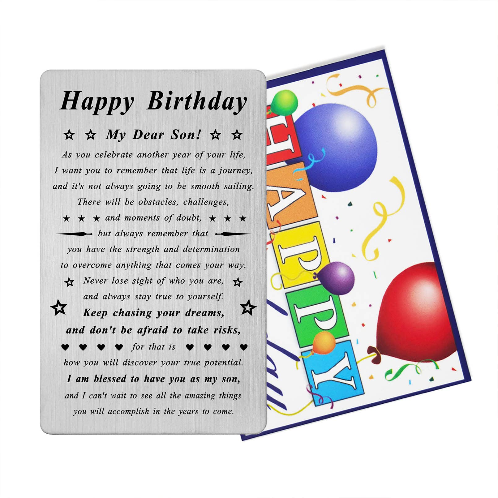 BAZLJY Greeting Card - Happy Birthday to My Son - Metal Engraved