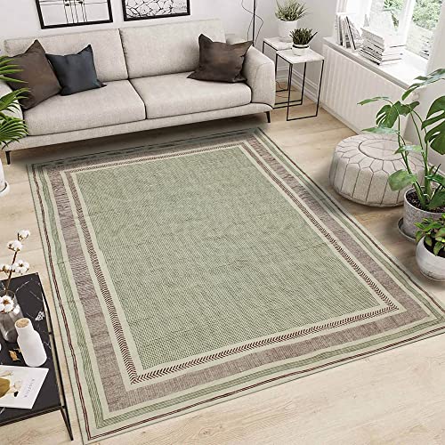 Casavani Hand Block Printed Cotton Dhurrie Geometric Green & Brown Area Rug Doormat Floor Rug Indoor Area Rugs for Bedroom Living Room Laundry Room 6x6 Feet Square