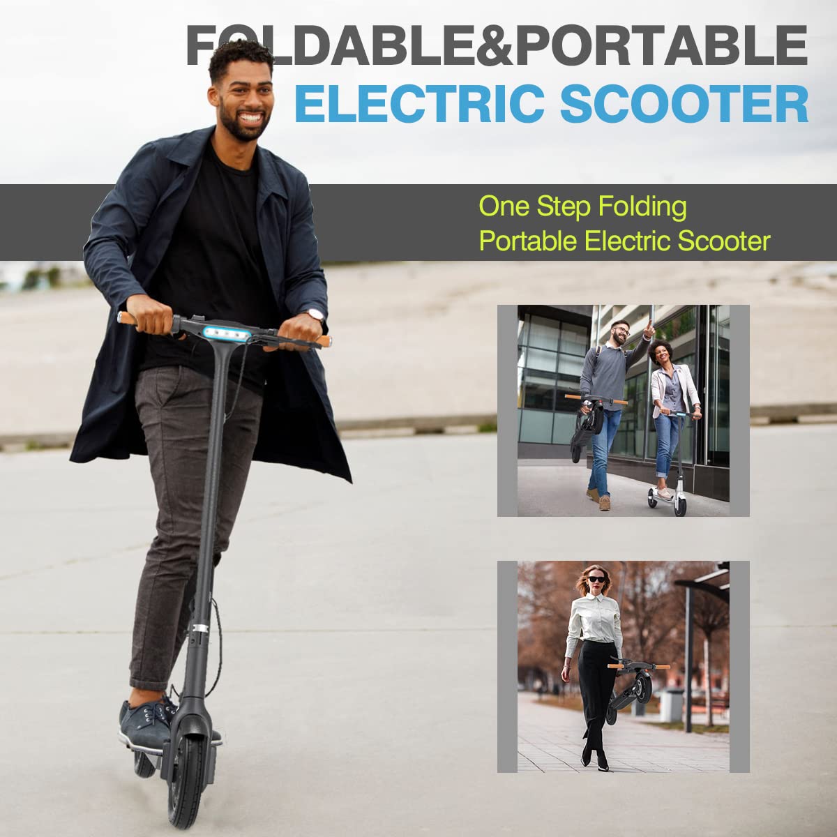 ADVANRIDE Electric Scooter Adults 250lbs UL2272 Certified 10" Solid Tires 19 Miles Range 15.5Mph 350W 36V 7.5Ah Foldable Scooters Electrico para Adultos Commuter Triple Braking System App Lock
