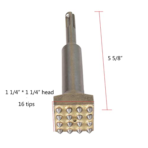 ACTINTOOL 5 5/8 in. x 1 1/4 in. 16 Tips Concrete Repair Patch Prepare SDS Plus Bushing Tool, 1 1/4 Inch Square Head Concrete Roughness Coating Remove Bushing Bit for Rotary Hammer (Pack of 1)