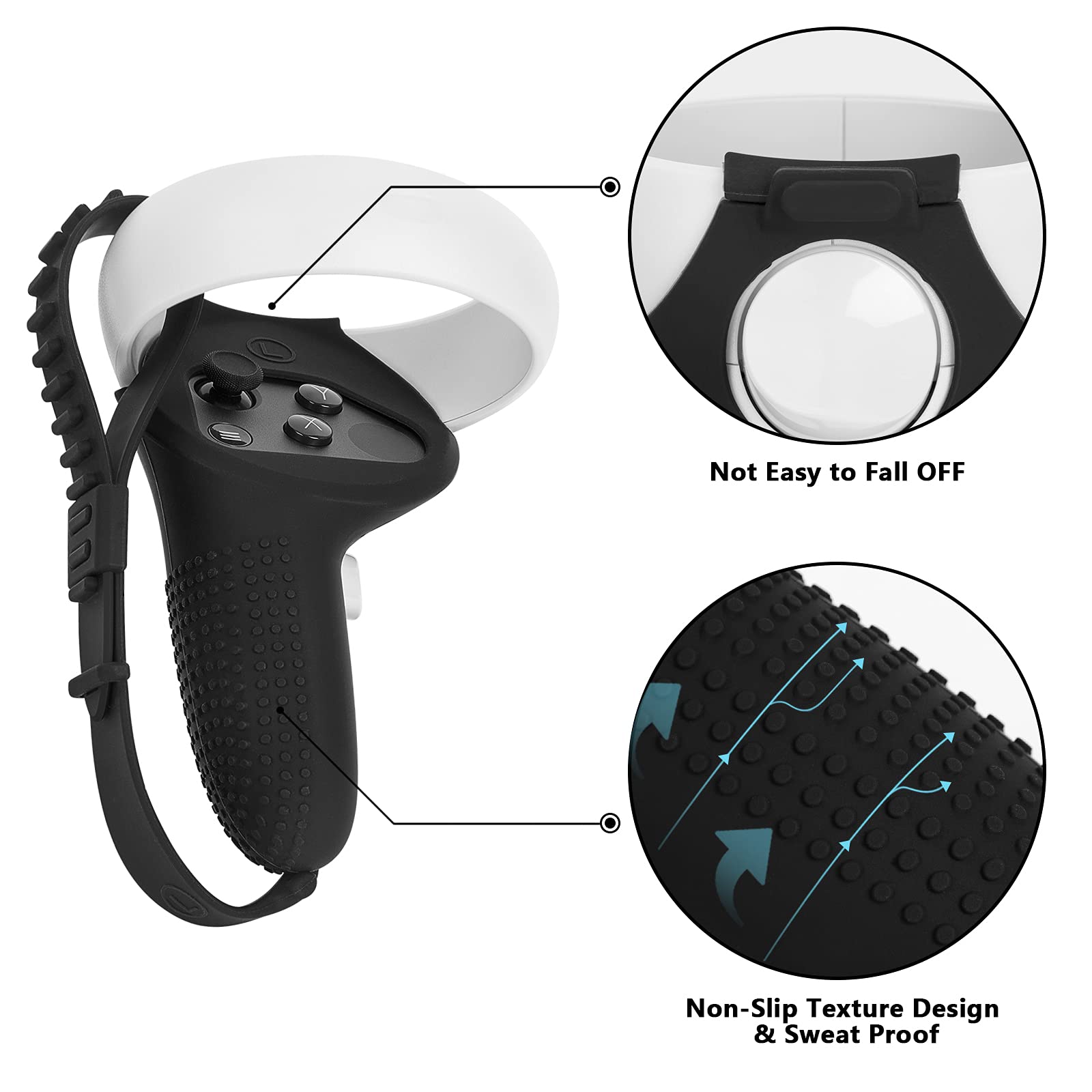 TOMSIN Touch Controller Grip Cover for Oculus Quest 2 with Silicone Face Cover, Protective Lens Cover, Silicone Handle Strap Disposable Eye Cover Combo, Sweatproof Lightproof Accessories (Black)