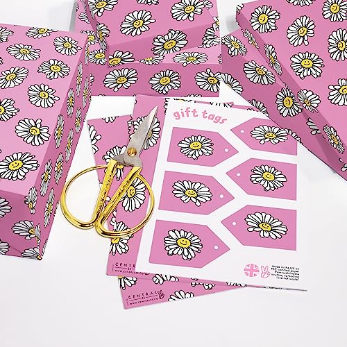 CENTRAL 23 - Pink Gift Wrap Sheets - Flower Wrapping Paper - Birthday New Baby - Women Girls Kids - 1st 2nd 3rd - Recyclable