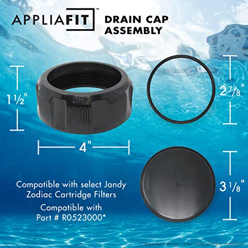 AppliaFit Filter Drain Cap Assembly Compatible with Jandy Zodiac R0523000 for Select Pool and Spa DE and Cartridge Filters (1-Pack)
