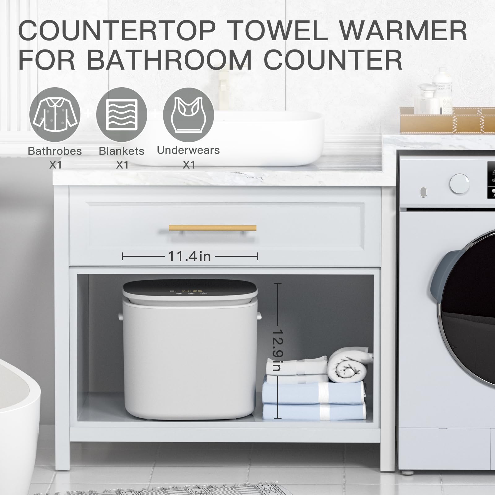 DOACE Towel Warmer Bucket, Small Hot Towel Warmer with LED Display, Heat Timer 20/40/ 60 Min, Up to 24 Hour Delay Timer, Fits Up to Two Oversized Towels,Gray A16