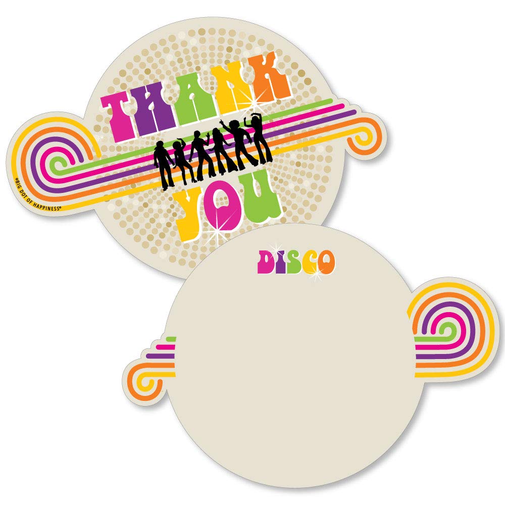Big Dot of Happiness 70's Disco - Shaped Thank You Cards - 1970s Disco Fever Party Thank You Note Cards with Envelopes - Set of 12