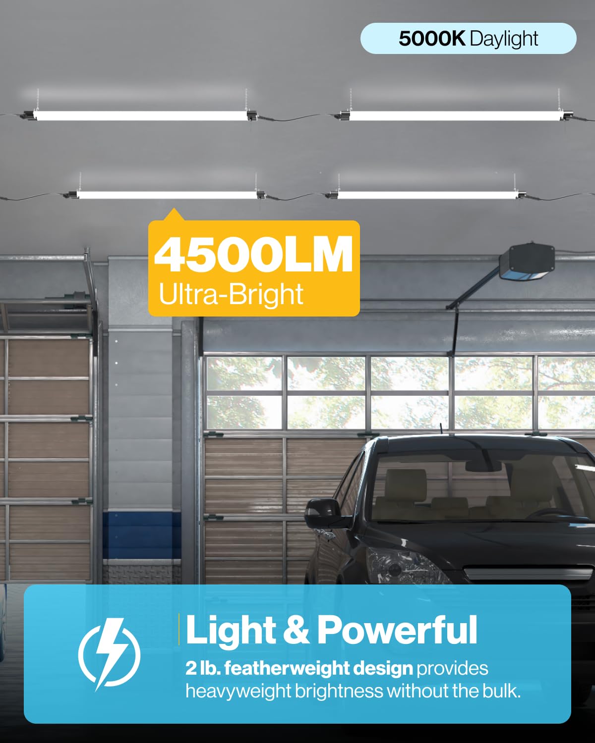 Sunco 8 Pack Linkable LED Utility Shop Light, 4500 LM, 6000K Daylight Deluxe, 4 FT, 48 Inch Integrated Fixture for Garage, 40W Equivalent 150W, Surface + Suspension Mount, Black