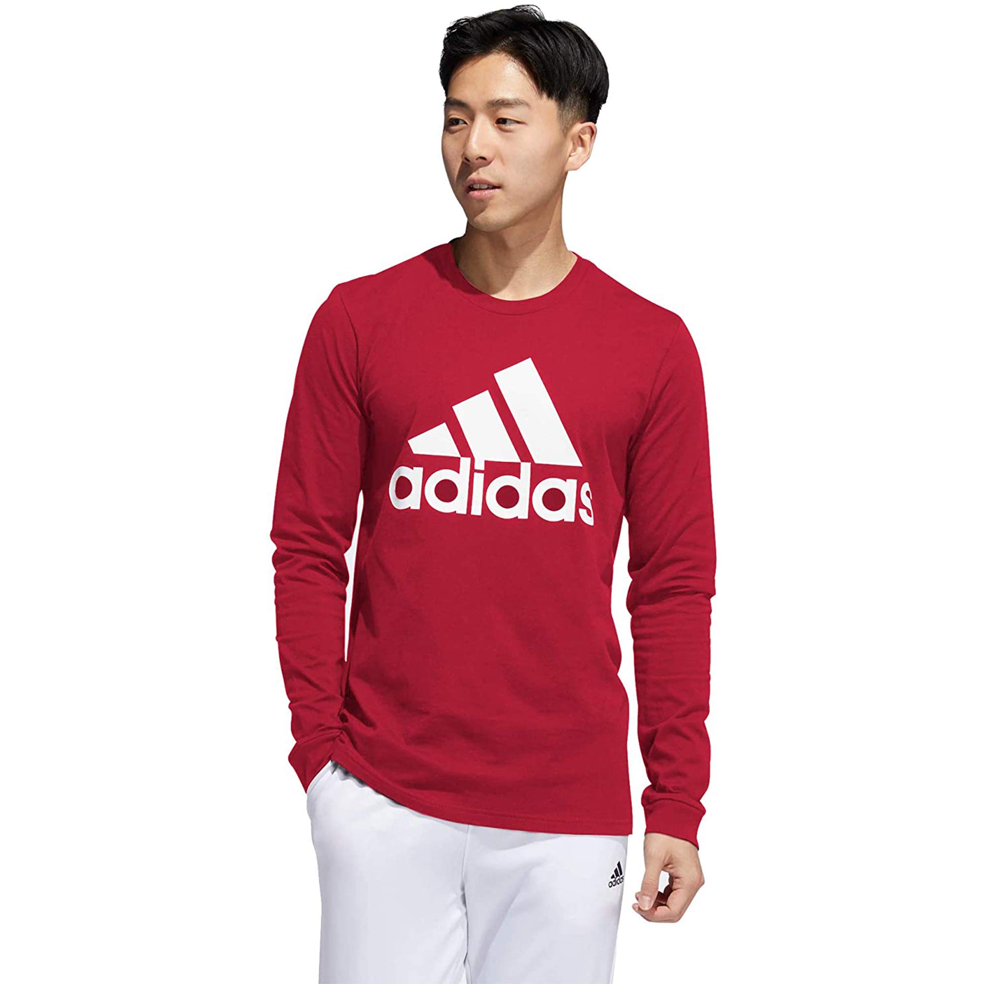 adidas Men's Basic Badge of Sport Long Sleeve Tee Power Red