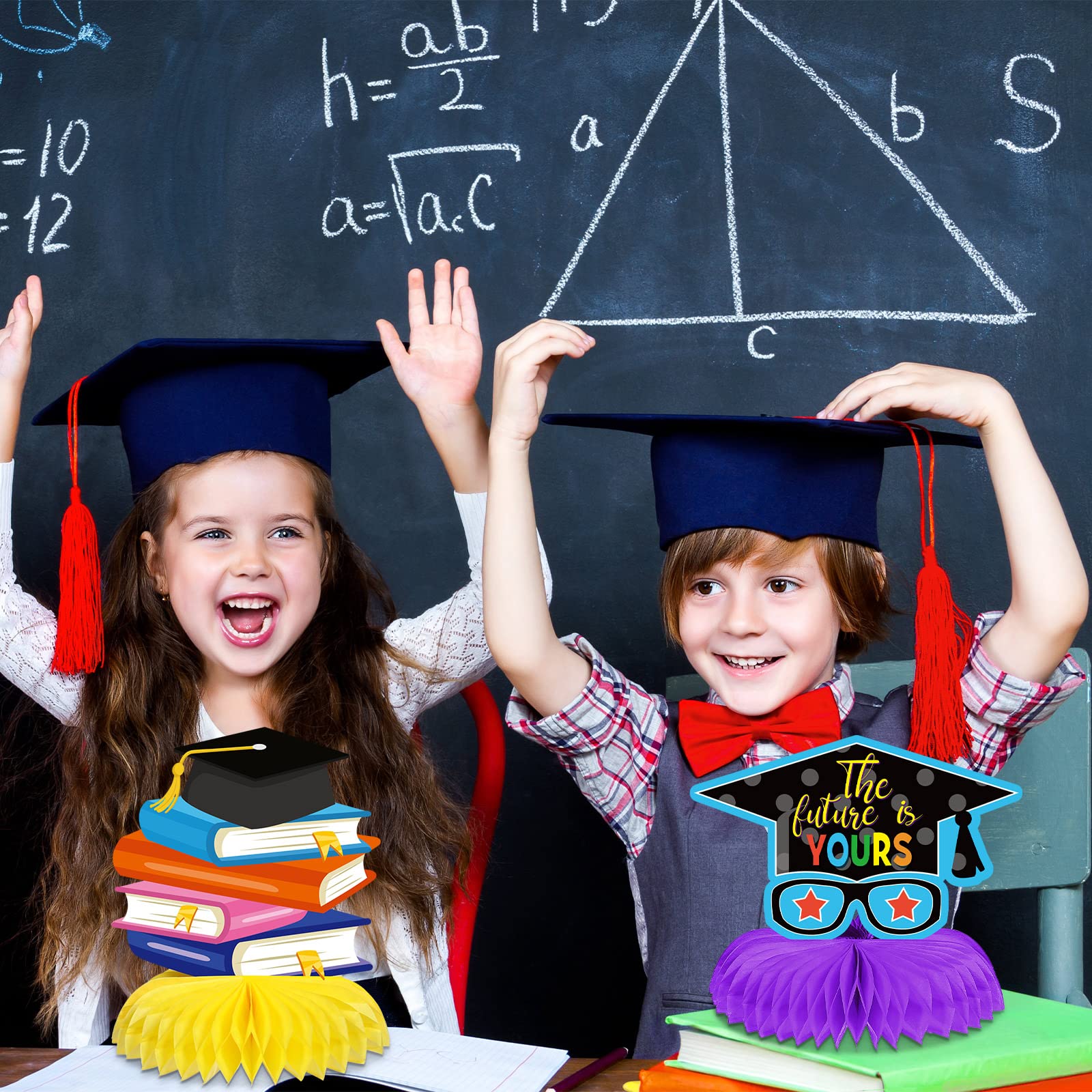 Outus 12 Pcs Preschool Graduation Party Decorations 2024 Kindergarten Graduate Party Honeycomb Centerpieces Congrats Grad Table Toppers for Class of 2024 Elementary Celebration Graduation Party