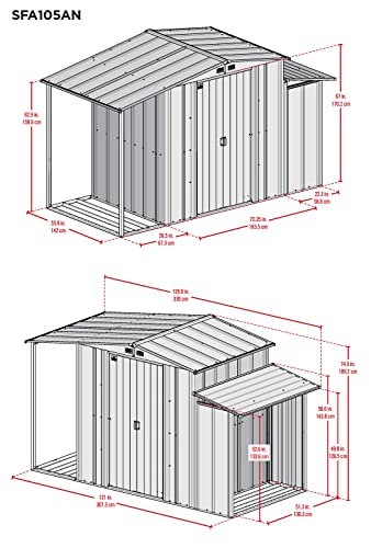 Arrow Sheds 10' x 5' Galvanized Steel 3-in-1 Pad-Lockable Outdoor Utility Storage Shed, Anthracite