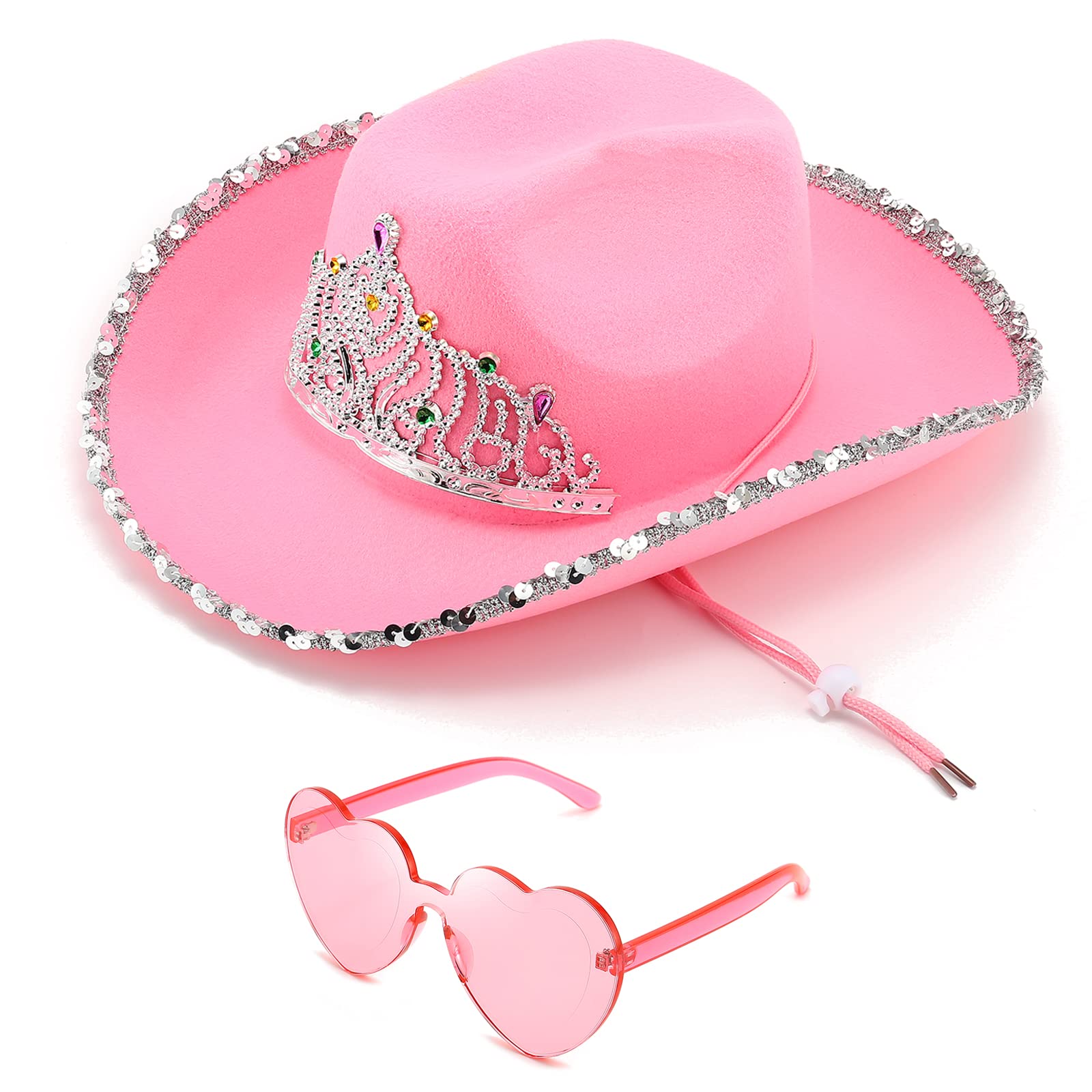 Dollger Preppy Pink Cowgirl Hat for Women and Teenage Girls As Party Cowboy Hats with Pink Glasses