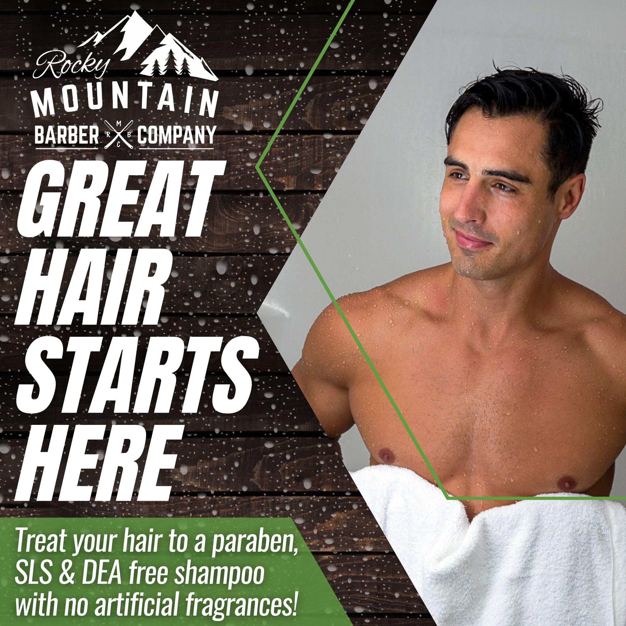 Rocky Mountain Barber Company Men's Shampoo - Tea Tree Oil, Peppermint & Eucalyptus for All Hair Types