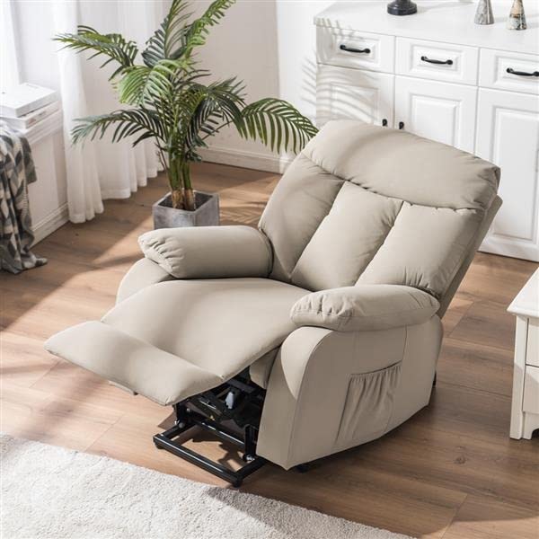 ADUH Electric Lift Function Recliner Massage Chair Silver White Comfortable&Durable Fabric PU Easy Adjustment Ultimate Relaxation