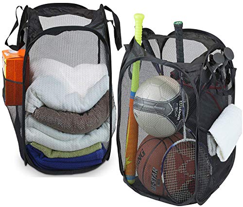 SunCaptor Mesh Popup Laundry Hamper - Portable, Durable Handles, Collapsible for Storage and Easy to Open. Folding Pop-Up Clothes Hampers are Great for The Kids Room, College Dorm or Travel. (Black)