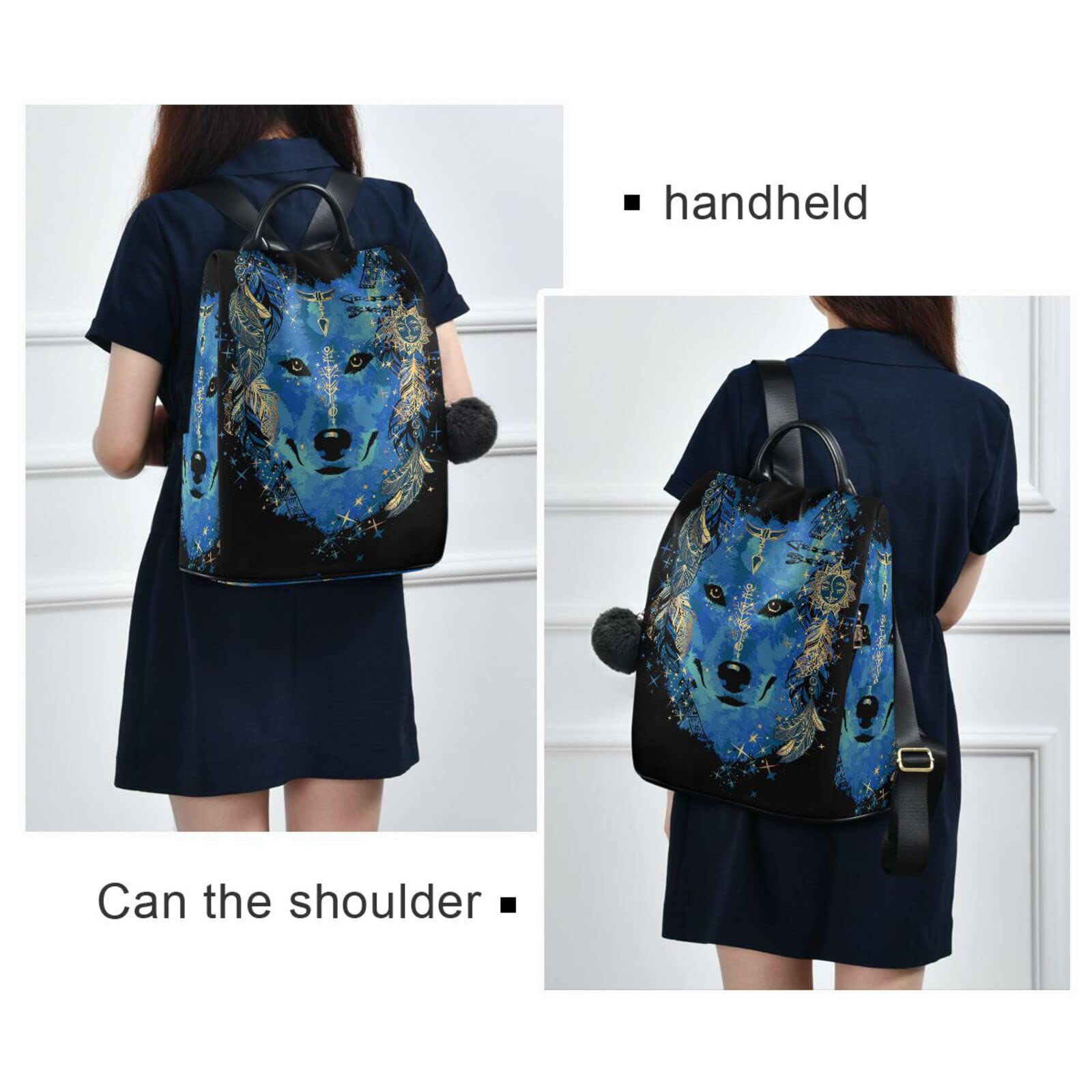 ALAZA Tribal Wolf Backpack Purse for Women Travel Casual Daypack College Bookbag Work Business Ladies Shoulder Bag