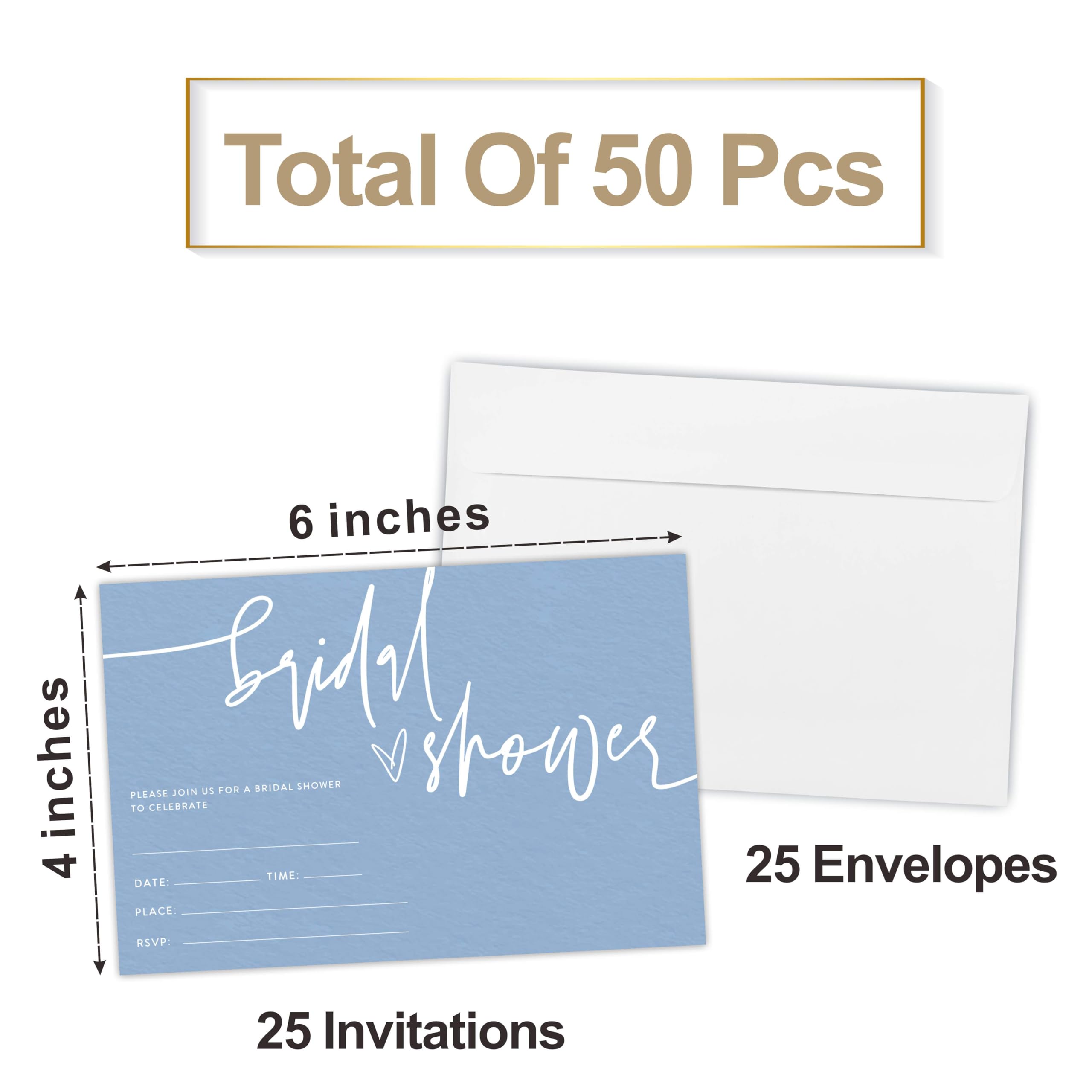 luixd 25 Bridal Shower Invitations - Double-Sided Fill In Minimalism Blue Invites With Envelopes, Invitations For Newlyweds,Bridal Shower, Party Favor & Supplies(Horizontal)- B22