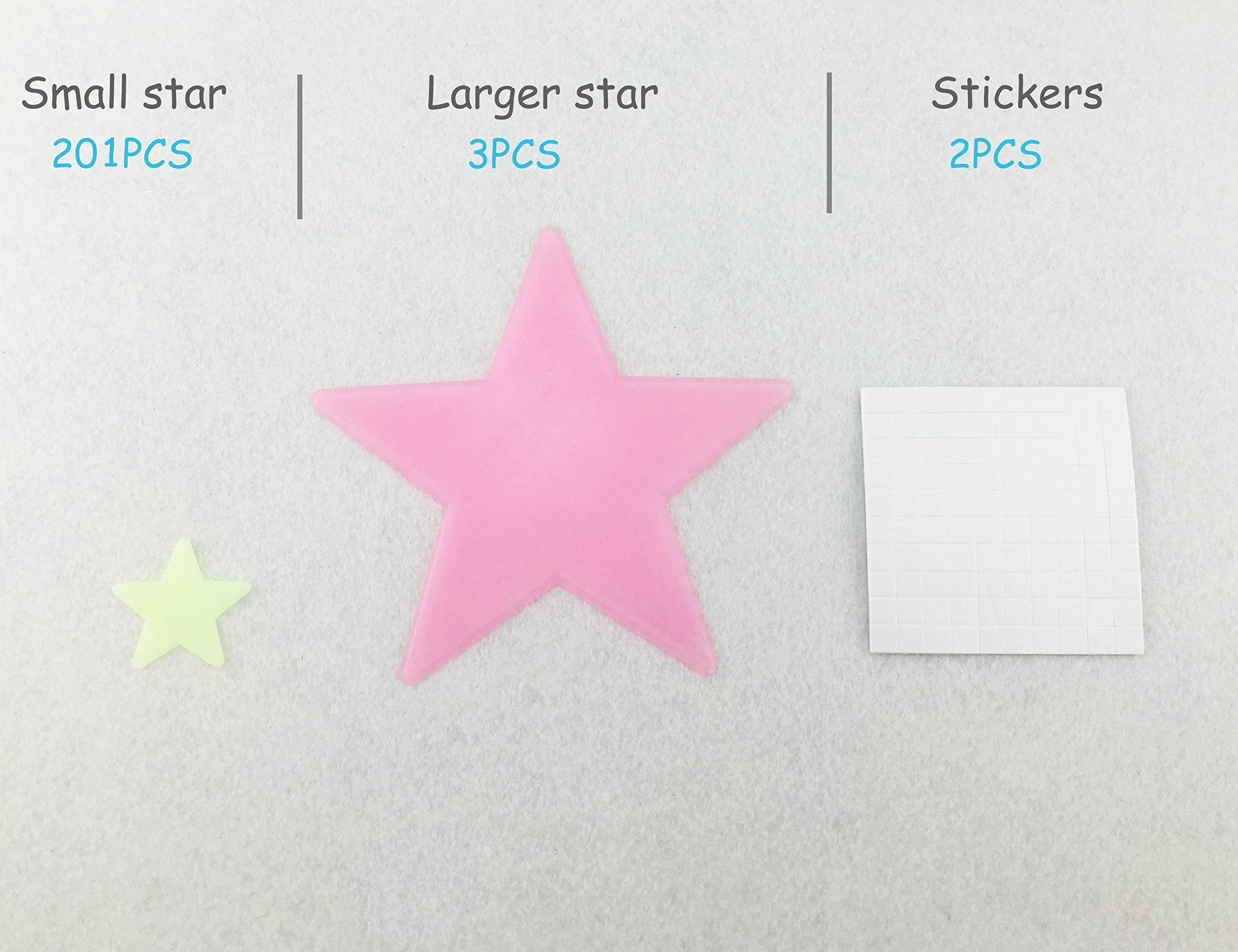 HoneyToys 204PCS 1.2" Luminous Stars Fluorescent Noctilucent Plastic Wall Stickers Decals for Home Ceiling Wall Baby Kids Bedroom (Multi-Color)