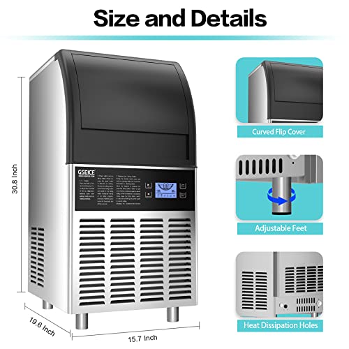 GSEICE Commercial Ice Maker Machine,150lbs/24H with 34lbs Ice Storage Capacity, 20β Air Cooled Freestanding Ice Machine, Automatic Operation Self Clean Ice Cube Maker for Home Office Bar Restaurant