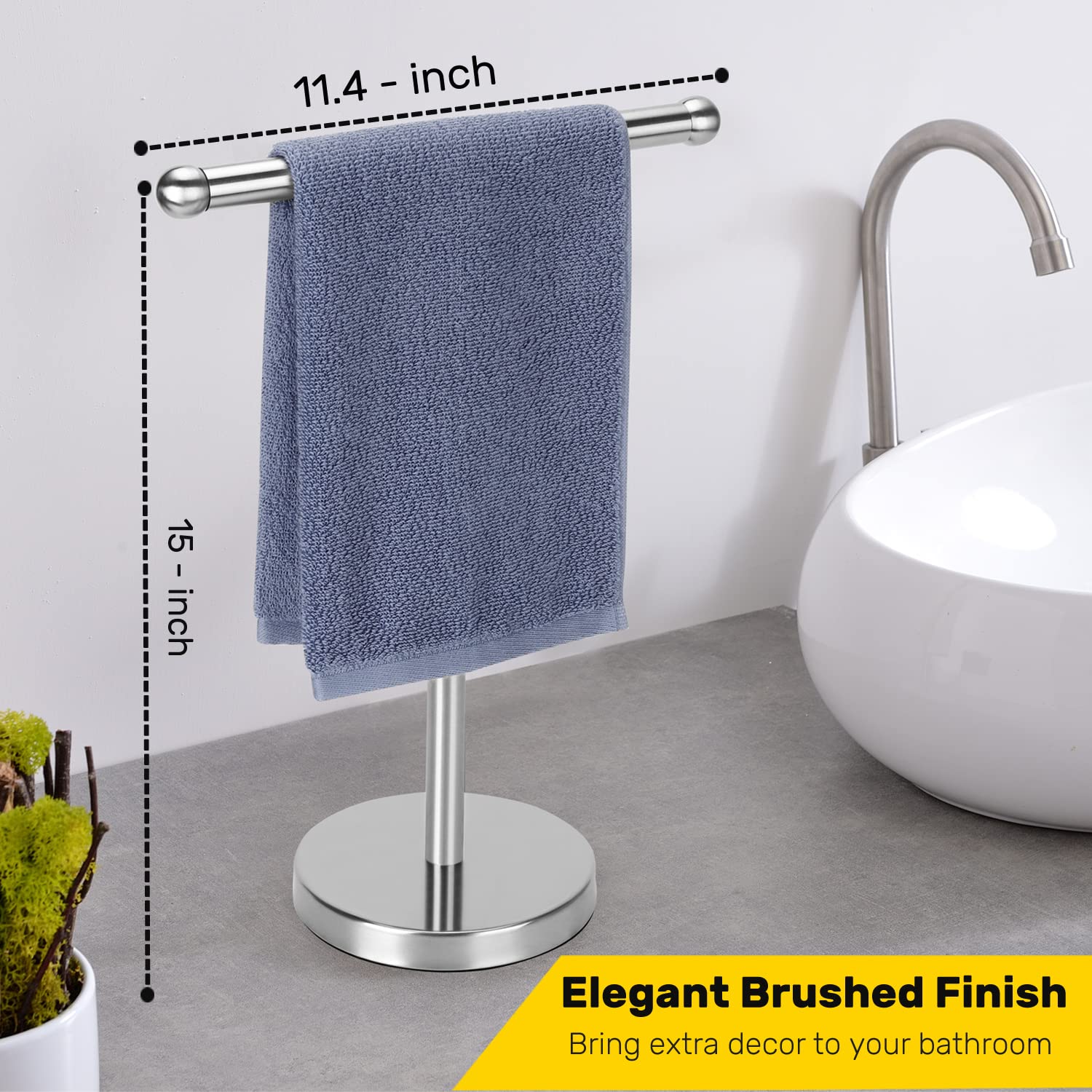 Hand Towel Holder, Hand Towel Rack Stand with Heavy Weighted Base, Countertop Hand Towel Holder Stand for Bathroom,SUS304 Stainless Steel (Silver-Brushed)