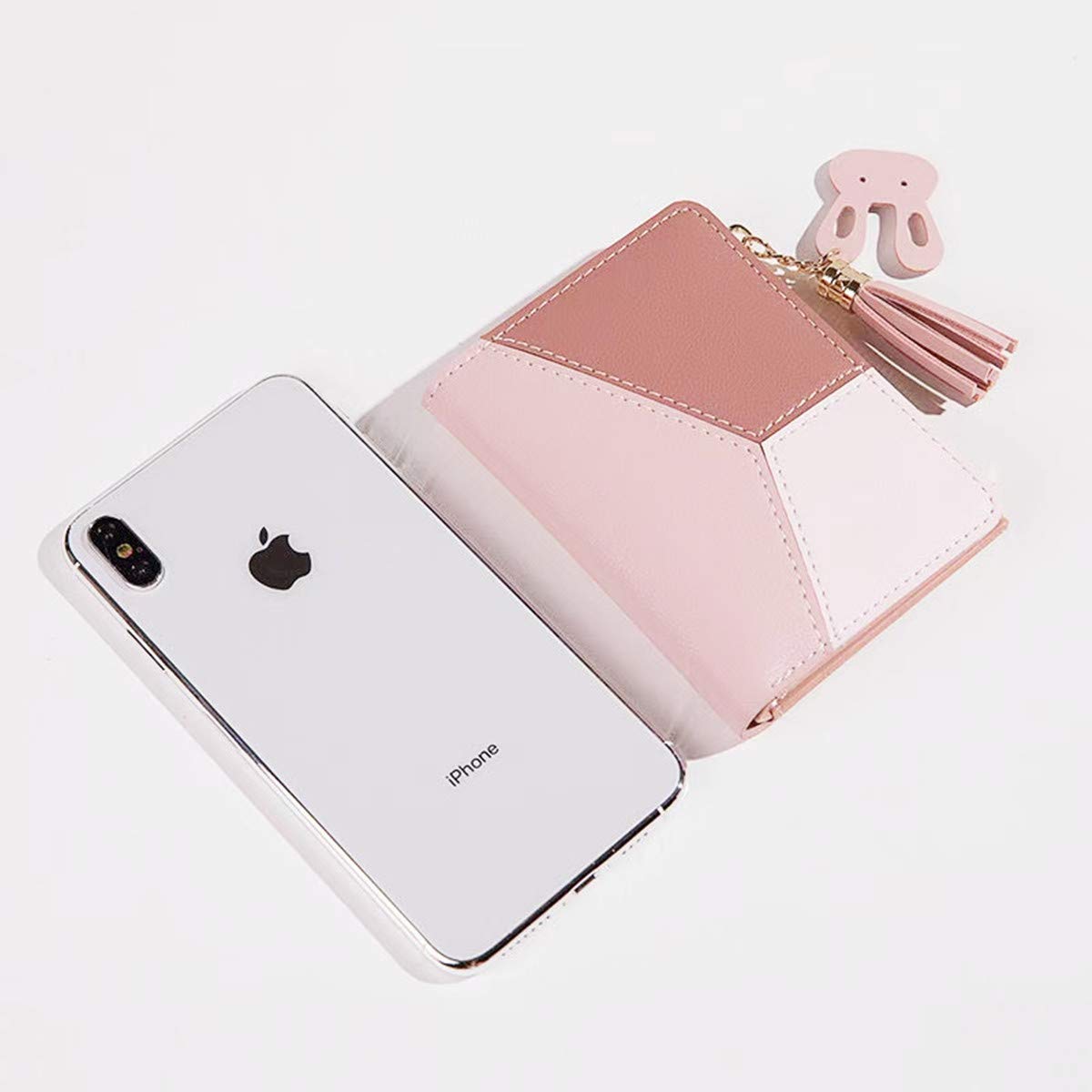 Chicmo Small Wallet for Women Girls, Bifold Slim PU Leather Multi Slots Card Holder Organizer Coin Purse Zipper with Tassel Pendants (Pink)