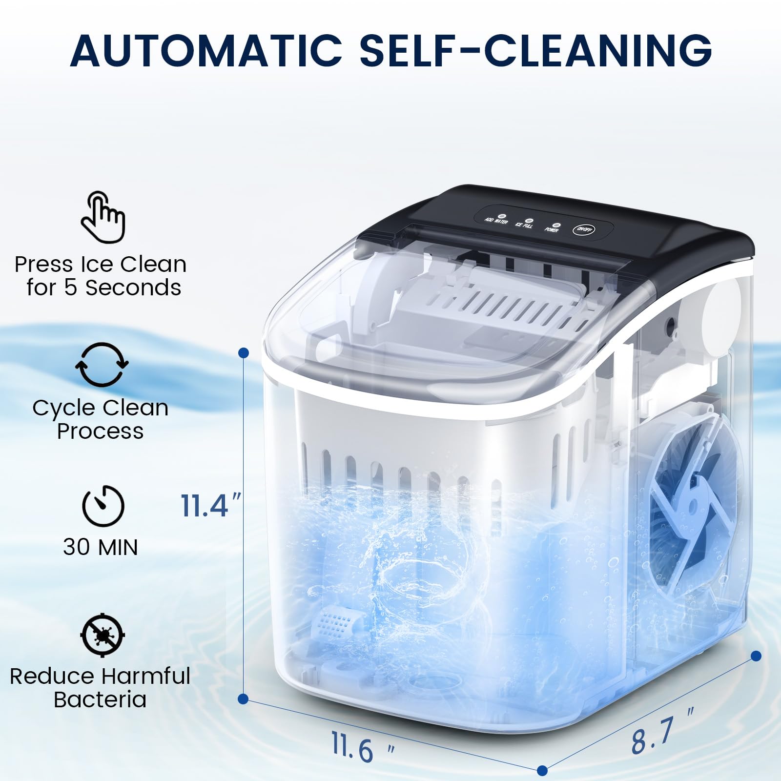 Joy Pebble Stainless Steel Ice Maker Countertop, 26Lbs/24H, 9 Cubes Ready in 6-8 Mins, Self-Cleaning Portable Ice Maker with Handle, for Home/Office/Bar (Silver)
