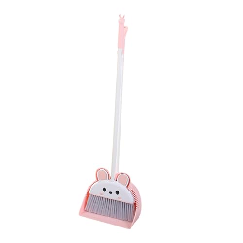 JISADER Broom and Dustpan Set Dense Bristles Built in Broom Comb Sweeping Broom for Home, Pink