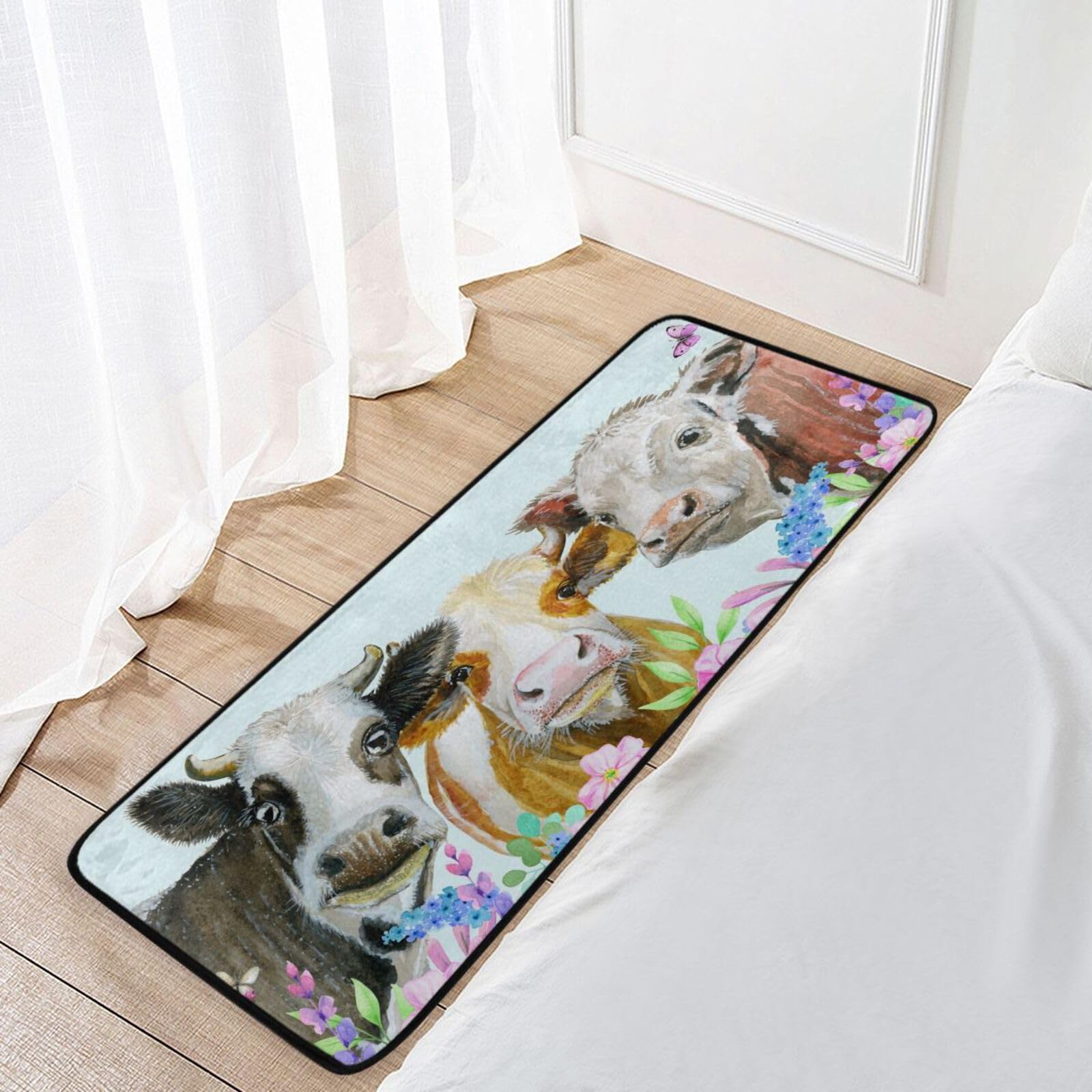 AGONA Anti Fatigue Kitchen Mat Kitchen Rugs Non Slip Soft Standing Mats Absorbent Floor Mat Bath Rug Runner Area Rug Carpet for Home Decor Indoor Outdoor, Cows Animals Flowers