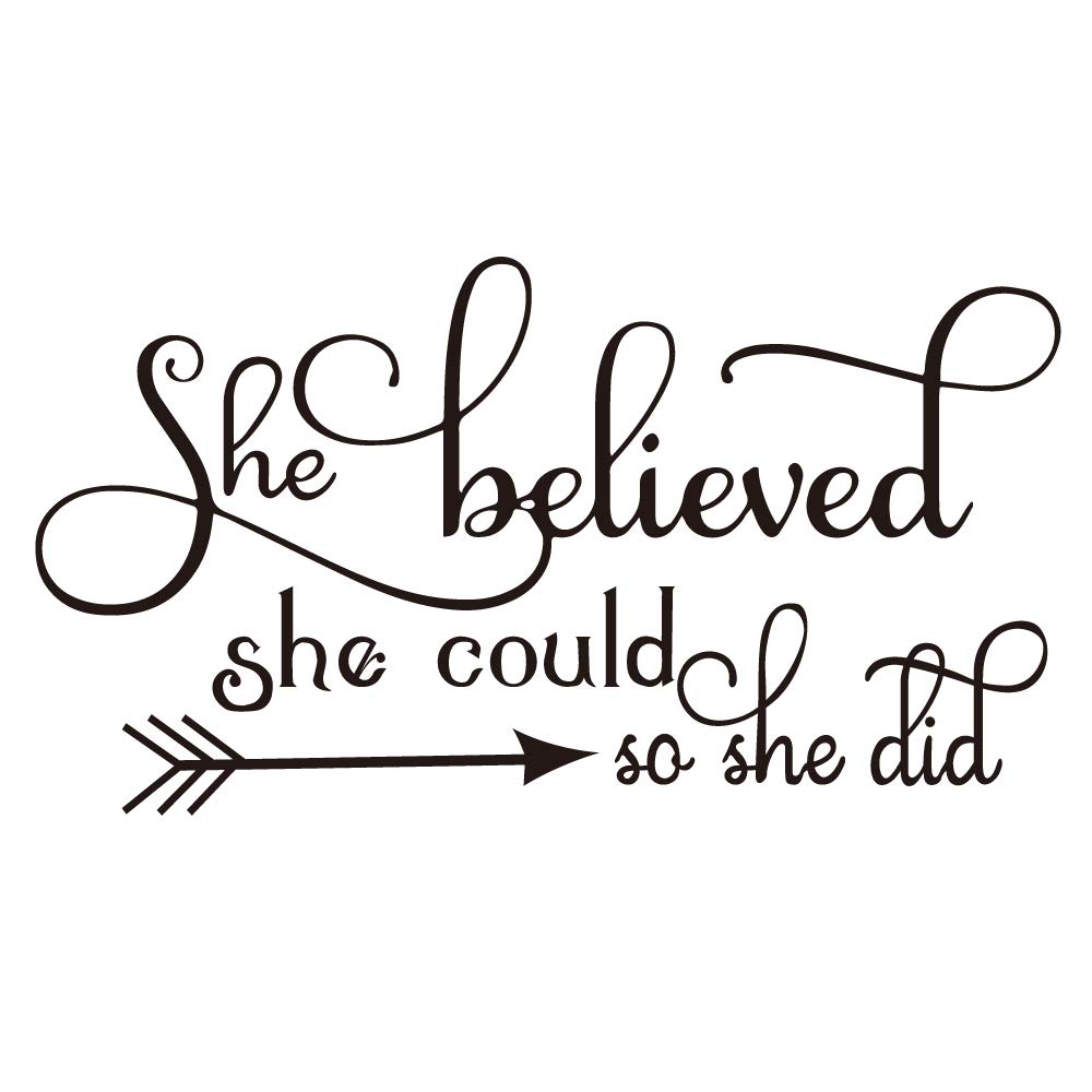 She Believed she Could so she did - Carved Pure Black Vinyl Matte Surface Quote Wall Decal Inspirational Sayings Decor Positive Princess Motto Art Letters Maxim