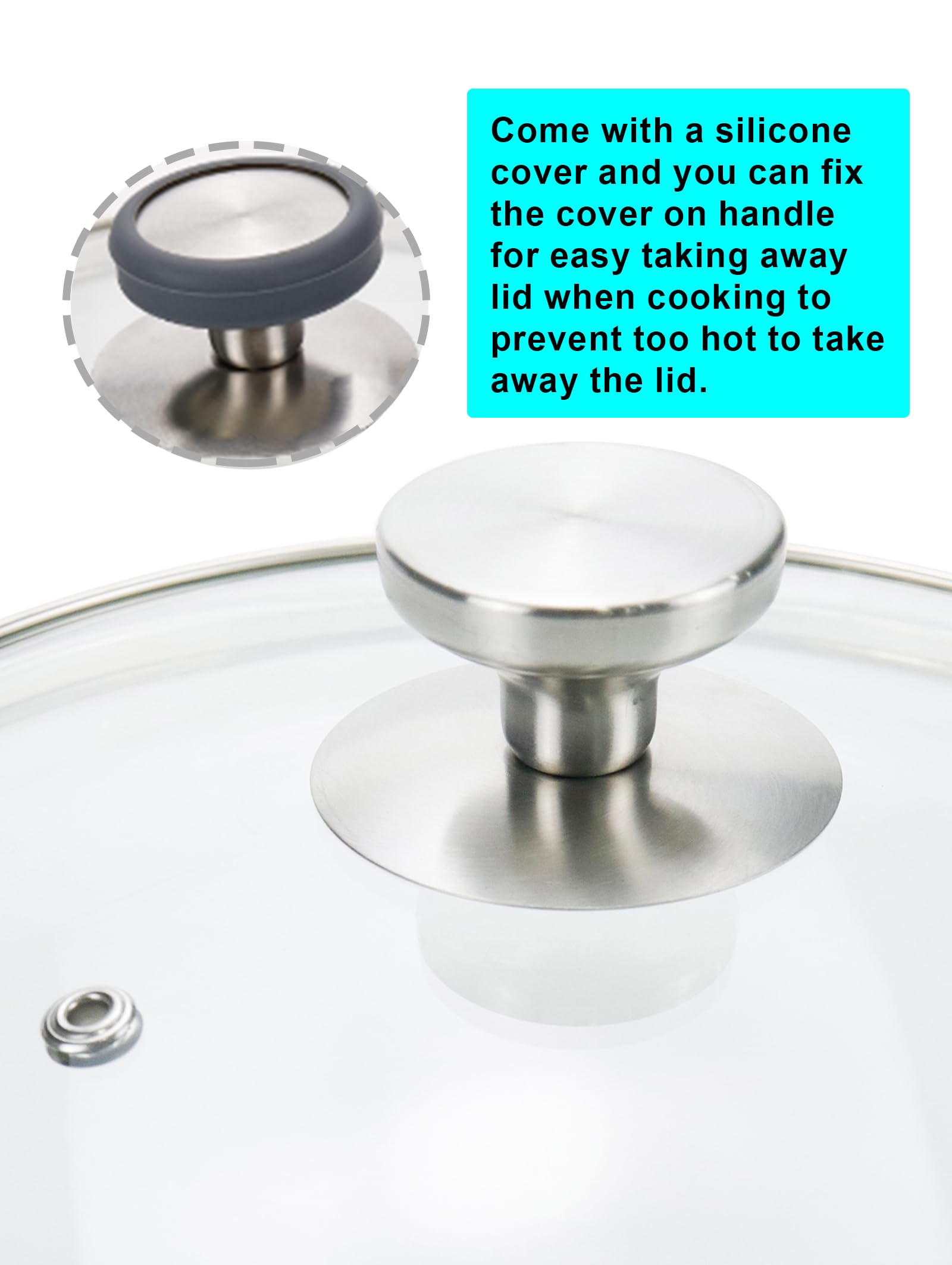 Bitray Glass Lid Cover for Frying Pan Fits Most of 8-inch Round Pots Pans Cookware Clear Glass Pot Lid with Round Knob