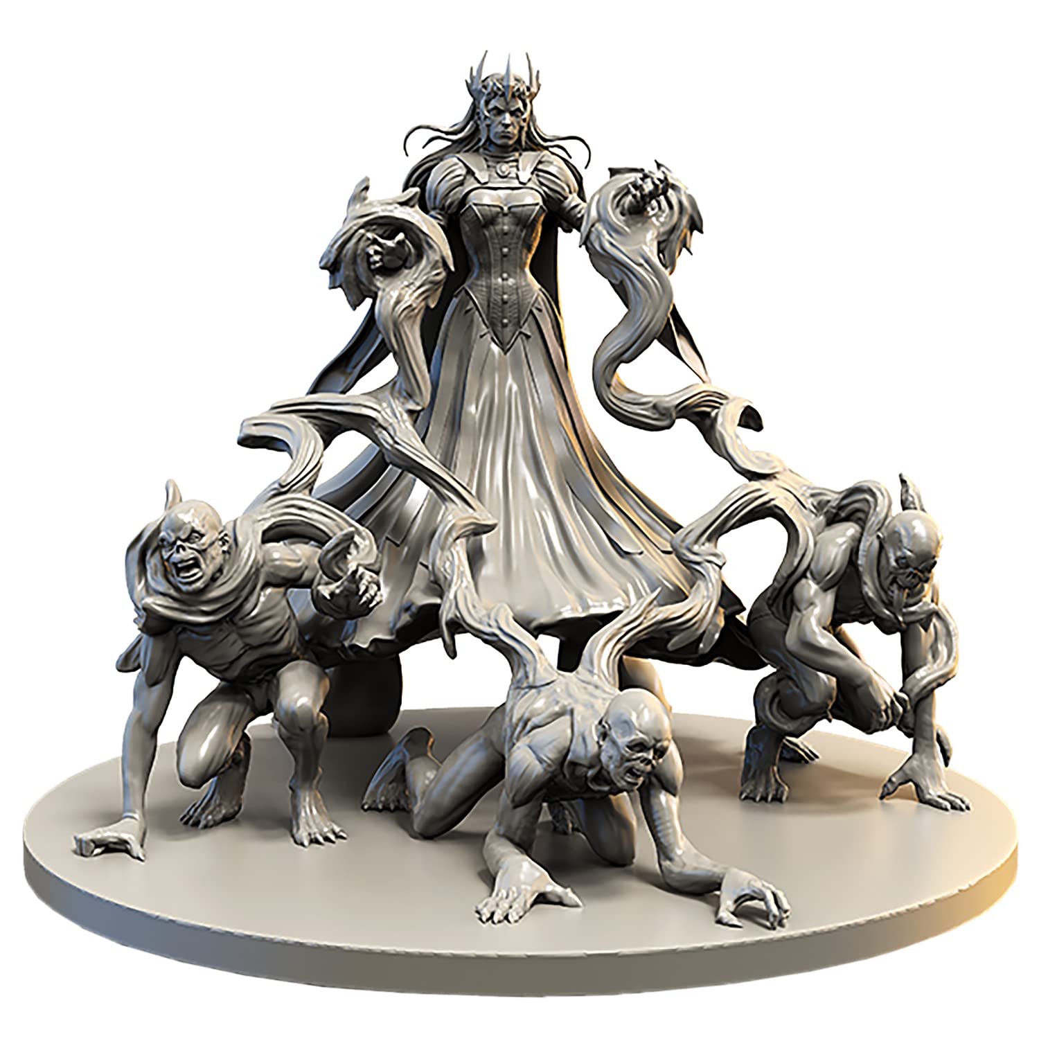 DUNGEON CRAFT Unpainted Miniatures, Compatible with DND, RPG, Tabletop Games, Roleplaying Figures for Your Dungeons & Dragons Quest, Mini Gaming Action Figures (Alenthriel- Mistress of Brutality)